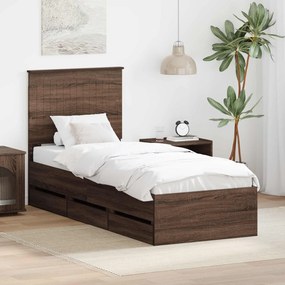 Rám postele se zásuvkou Hnědý dub 75 x 190 cm Inženýrské dřevo 3411172