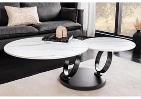 Massive home | Konferenční stolek DANCING RINGS 80-135 cm otočný keramický stůl s bílým mramorovým vzhledem