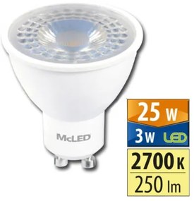LED žárovka GU10 McLED 3W (25W) teplá bílá (2700K), reflektor 38° ML-312.169.87.0