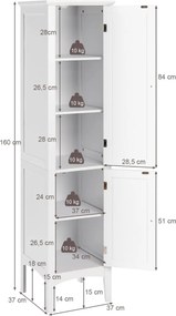 Costway 5patrová koupelnová skříňka Slim volně stojící vysoká, bílý