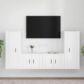 4Dílný Set Tv Skříněk Bílý Kompozitní Dřevo - Hnědý dub