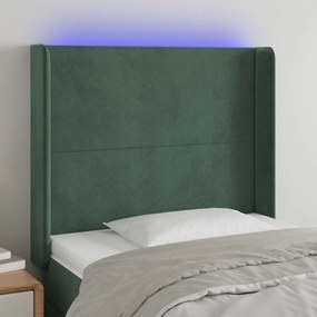 Čelo postele s LED tmavě zelené 83 x 16 x 118/128 cm samet 3123801