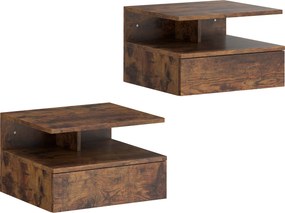 HOMCOM Sada 2 závěsných nočních stolků s šuplíkem, na montáž na stěnu 35x32x22,5 cm, rustikálně hnědá