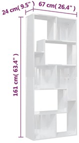 vidaXL Knihovna bílá s vysokým leskem 67 x 24 x 161 cm dřevotříska