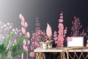Samolepící tapeta variace trávy v růžové barvě - 225x150 cm