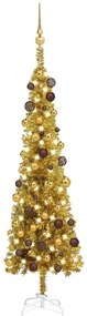 Úzký vánoční stromek s LED diodami a sadou koulí zlatý 120 cm,  3078044 HangarStore.cz