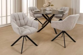 Designová otočná židle s područkami Papillon béžová bouclé