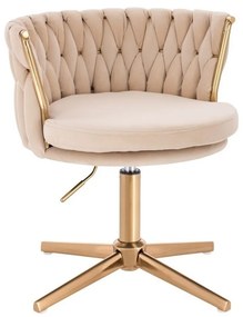 LuxuryForm DESIGN Otočná židle LYON VELUR na zlatém kříži - krémová