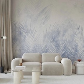 Fototapeta Prolínající se listy palmy - rostlinný motiv v modrém odstínu