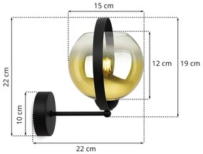 Nástěnné svítidlo Bergen Gold Ring, 1x zlaté/transparentní skleněné stínítko (fi 15cm)