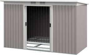 Outsunny Zahradní domků 3,2 m² 280x130x172 cm se posuvnými dveřmi a šikmou střechou Zpevněný základ (podlaha prodávána samostatně) a 2 okny Světle šed