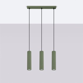 Sollux Lighting Závěsná lampa KARBON 3L olivově zelená