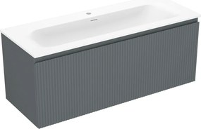 Mexen Rivel, koupelnová skříňka 120 cm s umyvadlem Vela, 1 zásuvka, drážkovaná, grafitová matná/bílá matná, 91A20-12047-1-BF66-W23M0