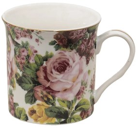 Porcelánový hrnek s květy a zlatou linkou Pink Flowers - 12*8*9 cm / 330 ml