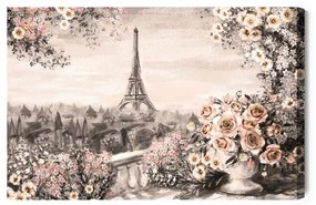 Obraz Květinová Terasa S Výhledem Na Eiffelovu Věž Nedostatek Nedostatek Plátno Canvas 120x80