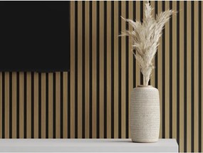 Mexen Lam-F, akustické stěnové lamely 275 × 30 cm, plstěný podklad 8 mm, technická dýha, teak zlatavý, S105-275307-3015-014