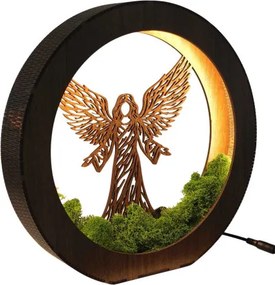 Dřevěná LED lampa s mechem – Anděl I SENTOP LED0606
