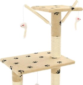Škrabadlo pro kočky sisalové sloupky 138 cm béžové s tlapkami 170581