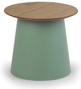 Plastový kávový stolek SETA s dřevěnou deskou, průměr 49 cm, dub/zelená