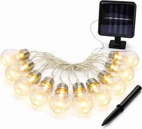LED party girlanda solární, 5 m, venkovní, teple bílá, 10 diod, průhledné baňky, čirý kabel, IP44