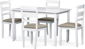 Autronic Jídelní set 1+4, stůl 120x75x75 cm, MDF, dýha, masivní nohy, bílý mat, šedé látkové sedáky AUT-6070 WT