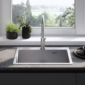 Rea Liam, ocelový kuchyňský dřez 530x450x200mm + sifon, broušená ocel, ZLE-06006