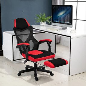 Herní židle Vinsetto Ergonomická kancelářská židle s výškově nastavitelnou podnožkou polyester černá červená 58 x 72 x 112-122 cm pro kancelář a hran…