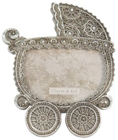 Stříbrný antik fotorámeček ve tvaru kočárku Bébé - 11*1*13 cm / 9*5 cm