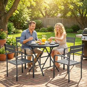 Zahradní stůl Outsunny pro 4 osoby, kulatý skládací stůl Ø80 cm, zahradní jídelní stůl ve vzhledu dřeva, tmavě šedý, ideální na balkon a terasu | Aos…