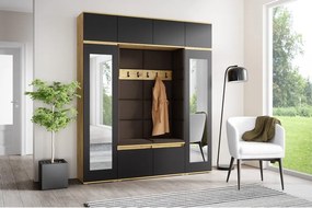 Eka Předsíňová stěna s čalouněnými panely Trinity 32 - Dub Artisan s černou / Tmavá hnědá 2308