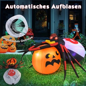 Costway Nafukovací halloweenský pavouk s dýní a rotujícími LED světly Dekorace