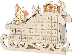 HOMCOM Adventní kalendář k naplnění s 24 zásuvkami, LED světly, ve tvaru saní, DIY vánoční kalendář, odpočítávací kalendář k Vánocům, dárek pro děti …