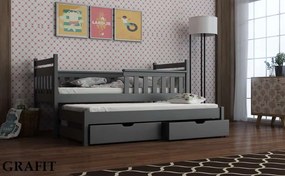 Dřevěná postel Dominik s úložným prostorem a výsuvným lůžkem 90x200cm - GRAFIT