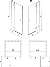 Mexen, Mexen Lunar L Otočné levé sprchové dveře 125 cm, transparentní, zlaté - 834L-125-000-50-00-L