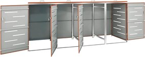 Přístřešek na čtyři popelnice 276,5x77,5x115 cm nerezová ocel 149565