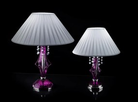 Fialová stolní lampa s křišťálovými perlami a bílým stínítkem