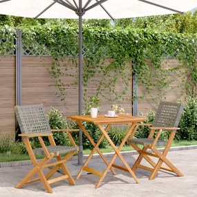 3dílný bistro set šedý polyratan a masivní dřevo 3281875