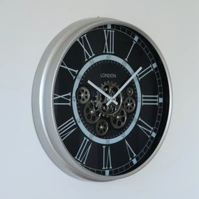 Nástěnné hodiny černo-stříbrný kov 54cm