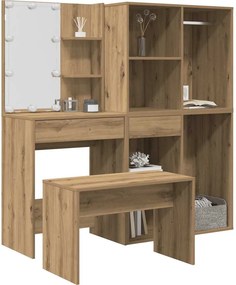 sada toaletního stolku s LED dub artisan kompozitní dřevo 3329182