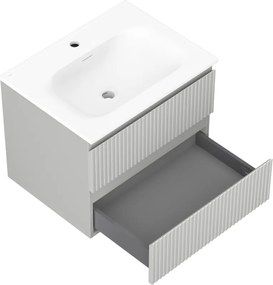 Mexen Rivel, koupelnová skříňka 60 cm s umyvadlem Vela, 2 zásuvky, drážkovaná, šedá matná/bílá, 91A20-06047-2-BFF62-W23M01