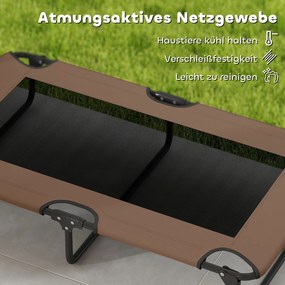 PawHut Zvedená Skládací Psí Postel, Venkovní Psí Lehátko s Mřížkovým Designem, Prodyšné, pro Velké Psy Káva Oxford 107 x 61 x 20 cm