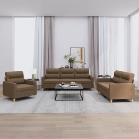 3dílná sedací souprava s poduškami hnědá textil 3201539