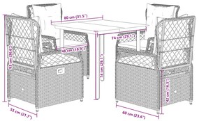 5Dílný Zahradní Jídelní Set S Poduškami Světle Šedý Polyratan - Světle šedá / 4 / 80 x 80 x 74 cm