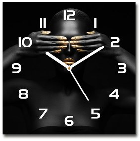 Wallmuralia Skleněné hodiny čtverec Žena v černém 30x30 cm