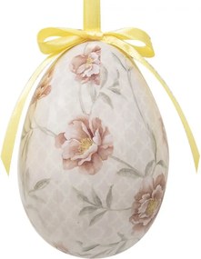 6ks dekorace béžové závěsné vajíčko s květy Spring Egg - Ø 7*10 cm