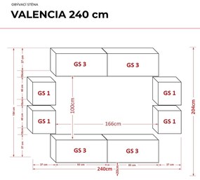 Ral Obývací stěna VALENCIA 1, 240 cm - Bílý lesk