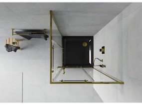 Mexen Rio čtvercový sprchový kout 80 x 80 cm, Průhledné, Zlatá + sprchová vanička Flat, Černá- 860-080-080-50-00-4070G