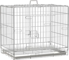 Skládací kovová klec pro psy PawHut se snímatelným podnosem, 1 dveře s zámkem - 61 x 43 x 50 cm bílá | Aosom