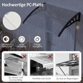Costway Stříška na přední dveře Průhledná klenutá stříška z – černý