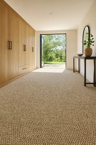 Timzo, Metrážový koberec Rubin 2114 sand, na míru, šíře 4m, béžová, ab (mřížka), chodba / předsíň